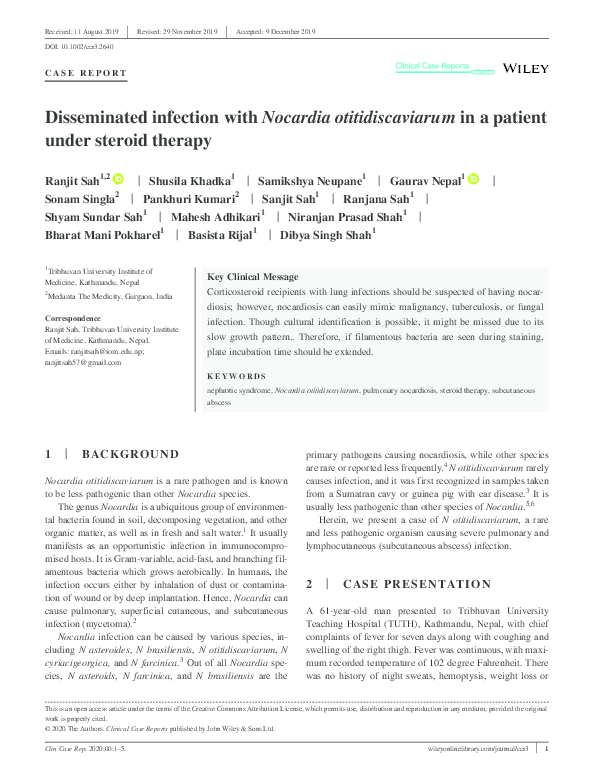 (PDF) Disseminated infection with Nocardia otitidiscaviarum in a ...