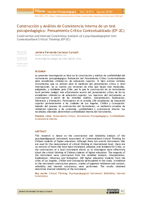 (PDF) Construction and Internal Consistency Analysis of a ...