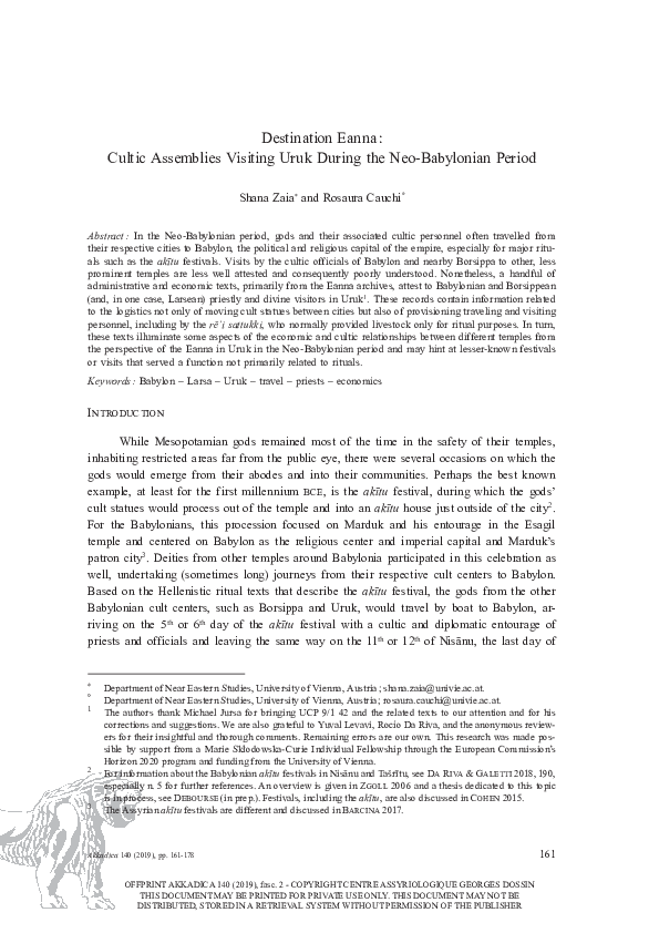 (PDF) Destination Eanna: Cultic Assemblies Visiting Uruk During the Neo ...