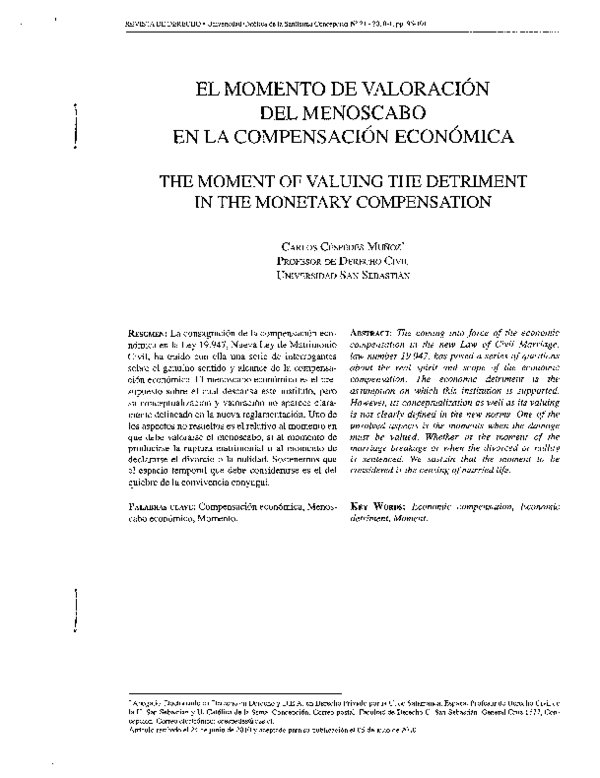 (PDF) El momento de valoración del menoscabo en la compensación económica