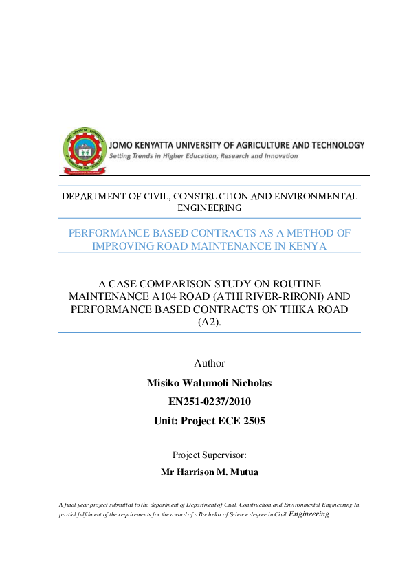 (PDF) PERFORMANCE BASED CONTRACTS AS A METHOD OF IMPROVING ROAD MAINTENANCE IN KENYA20200109 ...