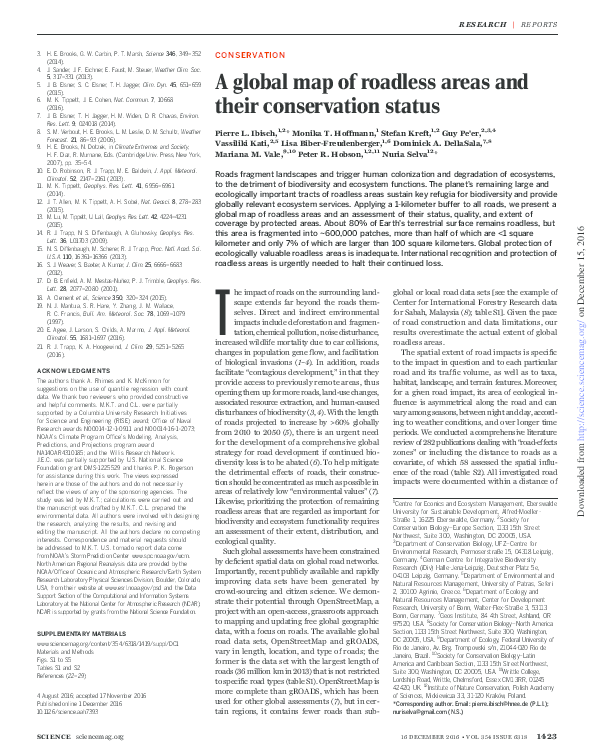 (PDF) A global map of roadless areas and their conservation status