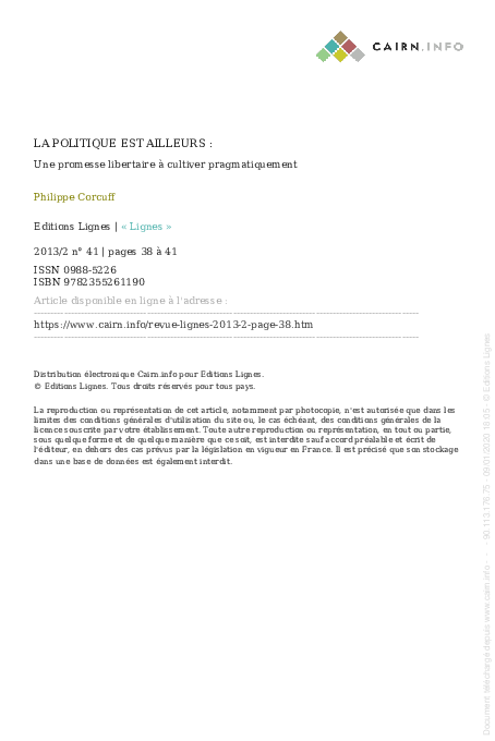 (PDF) La politique est ailleurs : une promesse libertaire à cultiver pragmatiquement