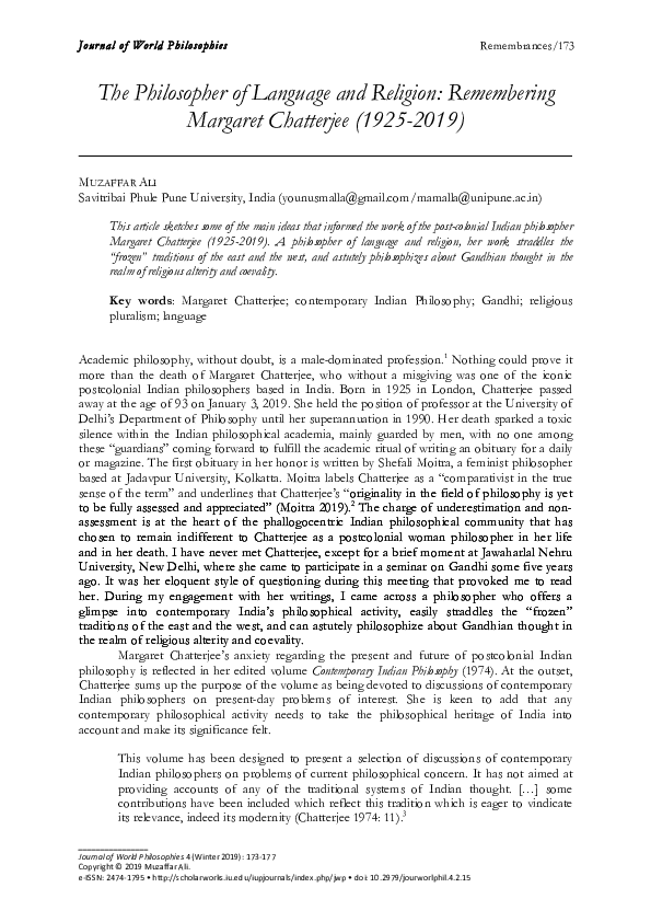 (PDF) Remembering Margaret Chatterjee