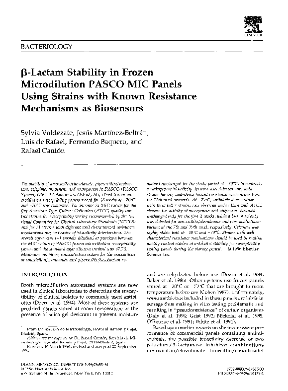 (PDF) Stability of β-Lactams in Frozen Microdilution Panels