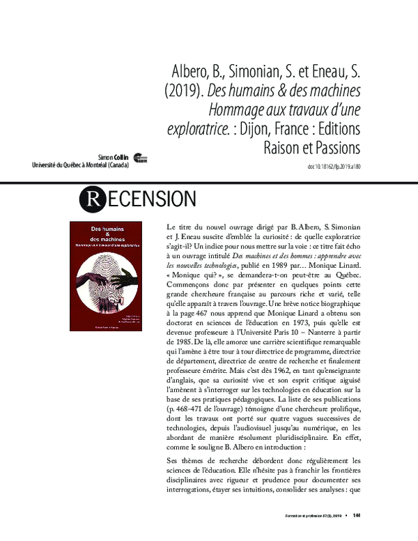 (PDF) [Recension - Note de lecture] Des humains & des machines ...