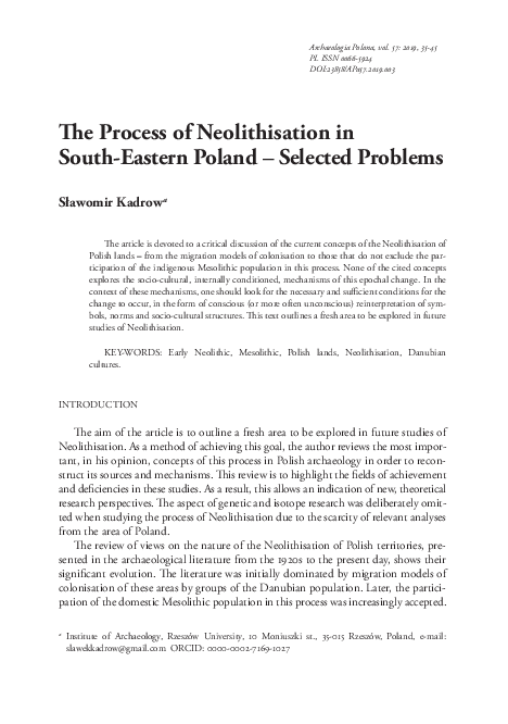 (PDF) The Process of Neolithisation in South-Eastern Poland -Selected ...