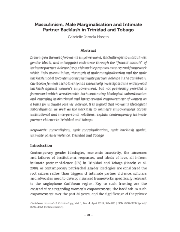 (PDF) Masculinism, Male Marginalisation and Intimate Partner Backlash ...