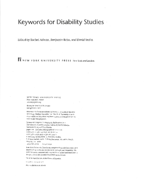(PDF) Essay in Keywords in Disability Studies