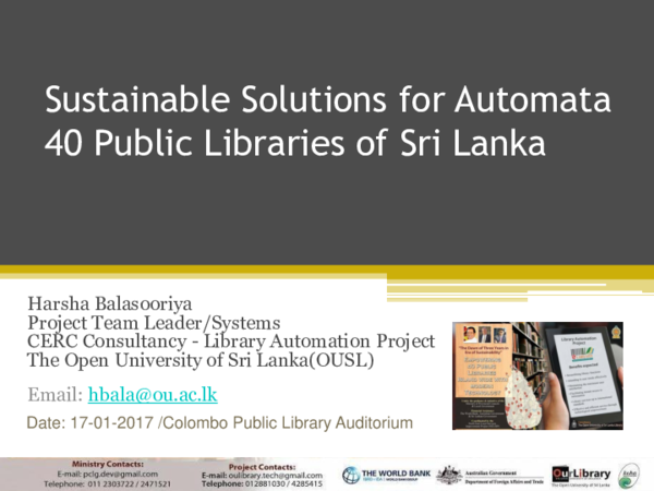 (PPT) Sustainable Solutions for Automata in 40 Public Libraries of Sri ...