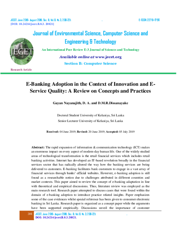 (PDF) E-Banking Adoption in the Context of Innovation and E￾Service Quality: A Review on ...