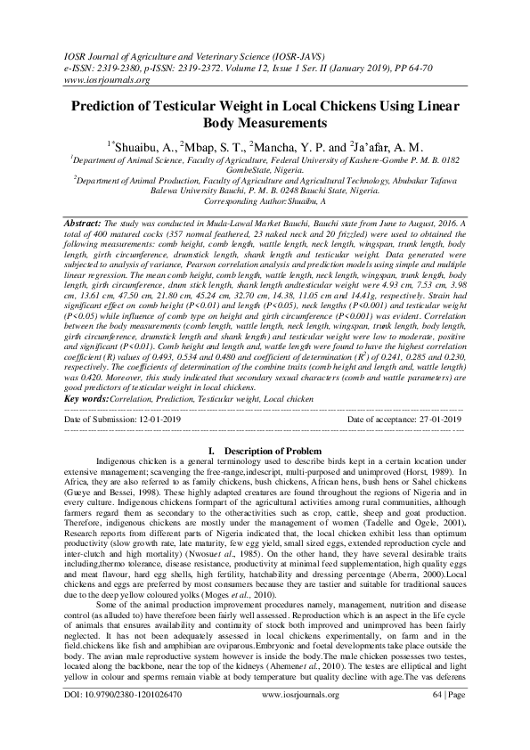 (PDF) Prediction of Testicular Weight in Local Chickens Using Linear ...