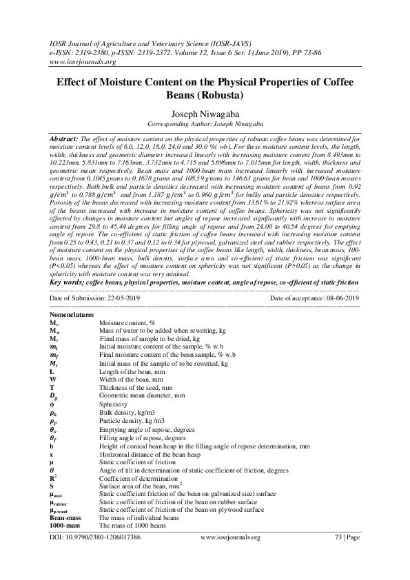 (PDF) Effect of Moisture Content on the Physical Properties of Coffee ...