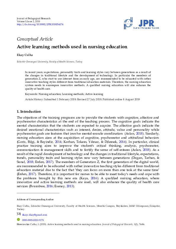 (PDF) Active learning methods used in nursing education