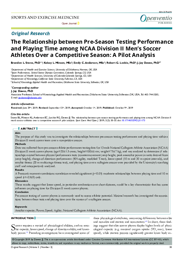 (PDF) The Relationship between Pre-Season Testing Performance and ...