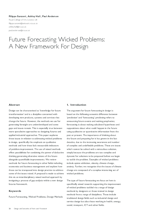 (PDF) Future Forecasting Wicked Problems: A New Framework For Design