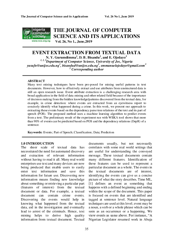 (PDF) Event extraction from textual data