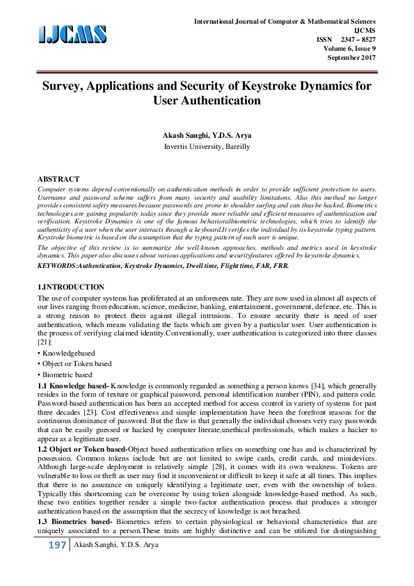 (PDF) 97 Survey, Applications and Security of Keystroke Dynamics for User Authentication