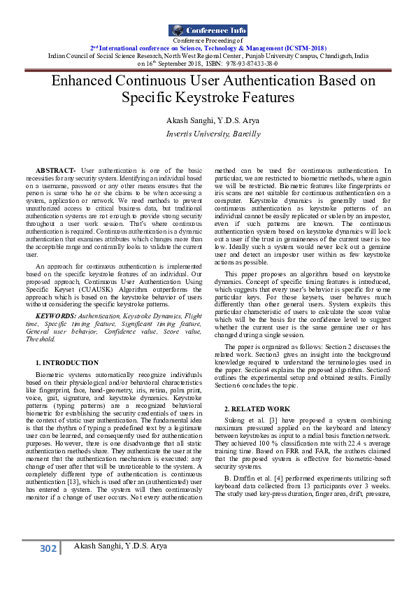 (PDF) 302 Enhanced Continuous User Authentication Based on Specific Keystroke Features