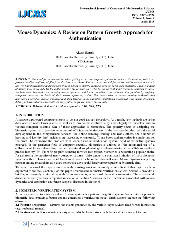 (PDF) Mouse Dynamics: A Review on Pattern Growth Approach for Authentication