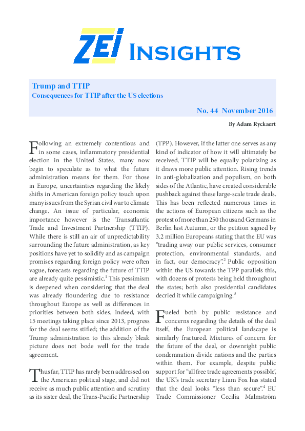 (PDF) Adam Ryckaert: Trump and TTIP Consequences for TTIP after the US ...