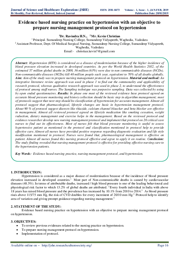 (PDF) Evidence based nursing practice on hypertension with an objective ...