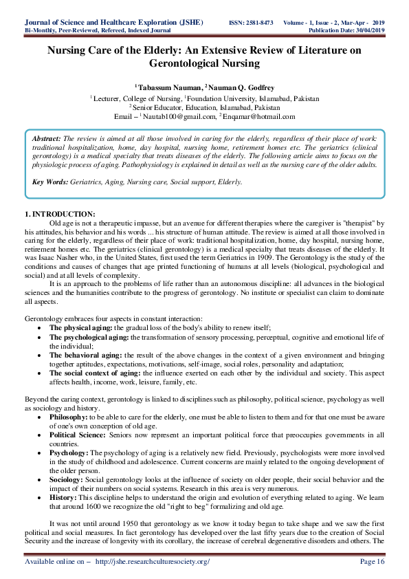(PDF) Nursing Care of the Elderly: An Extensive Review of Literature on ...
