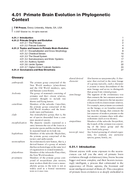 (PDF) Preuss Primate brain evolution in phylogenetic context