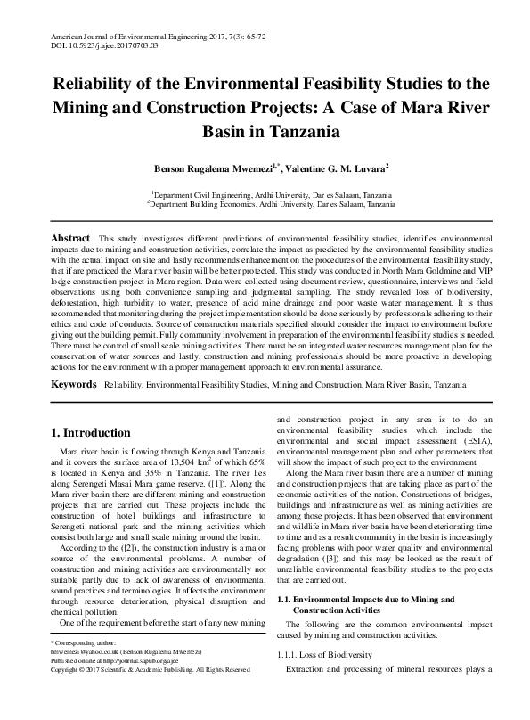 (PDF) Reliability of the Environmental Feasibility Studies to the ...