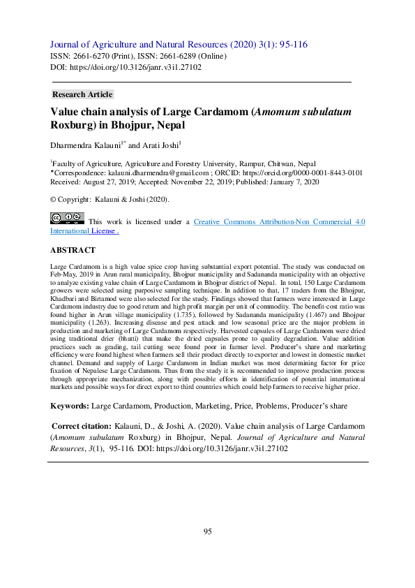 (PDF) Value chain analysis of Large Cardamom (Amomum subulatum Roxburg