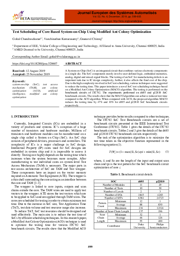 Pdf Test Scheduling Of Core Based System On Chip Using Modified Ant