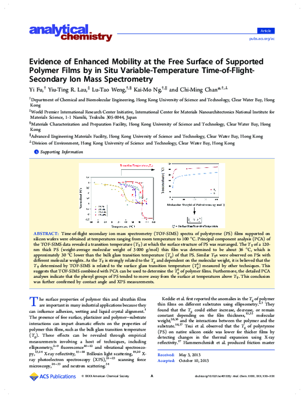 (PDF) Evidence of Enhanced Mobility at the Free Surface of Supported ...