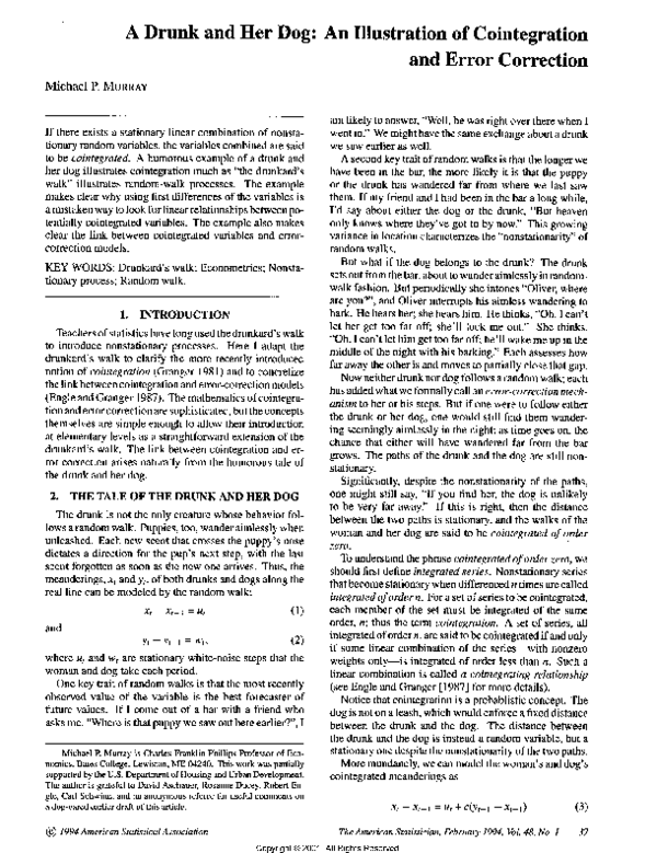(PDF) A drunk and her dog: An illustration of cointegration and error ...