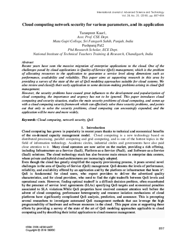 (PDF) Cloud computing network security for various parameters, and its application