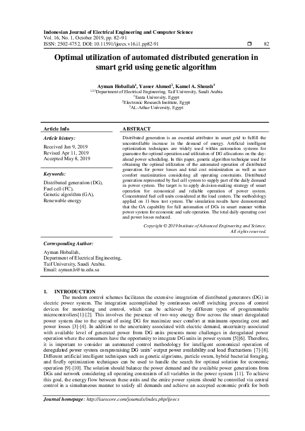 Pdf Optimal Utilization Of Automated Distributed Generation In Smart 7329