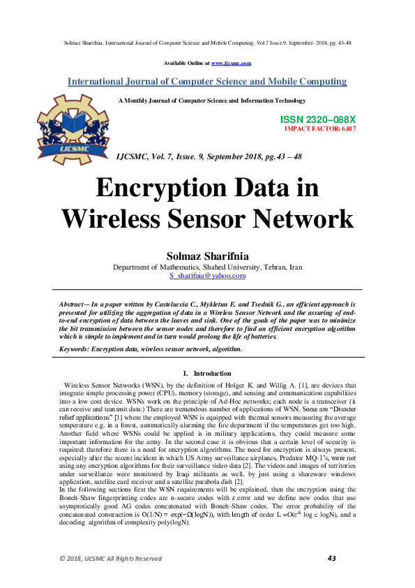 (PDF) Encryption Data in Wireless Sensor Network