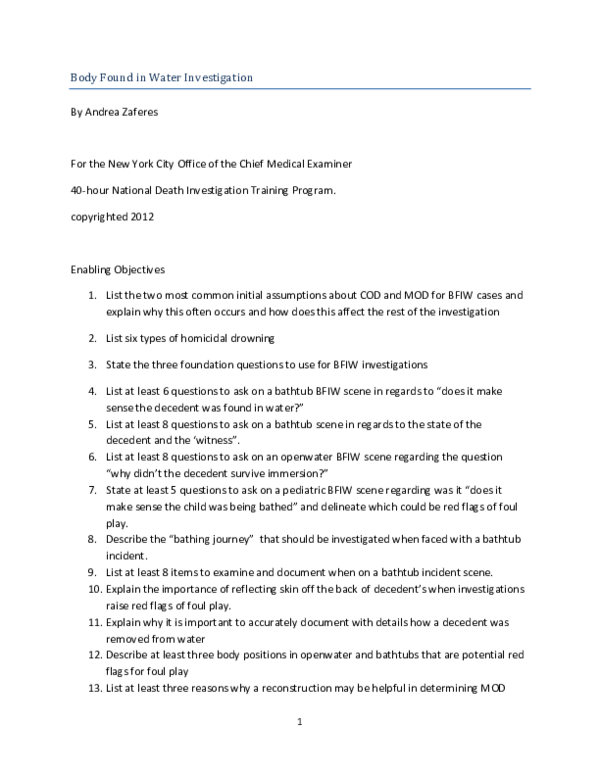 (DOC) Body Found in Water Investigation Enabling Objectives