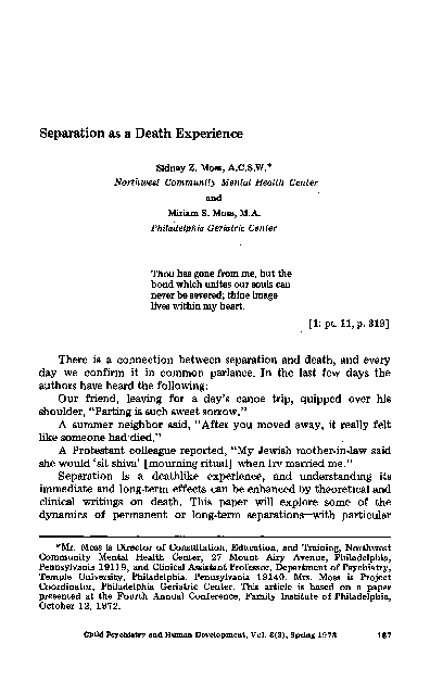(PDF) Separation as a death experience | Miriam Moss - Academia.edu