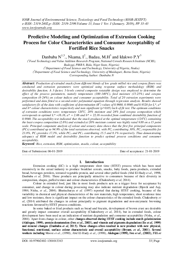 Pdf Predictive Modeling And Optimization Of Extrusion Cooking Process
