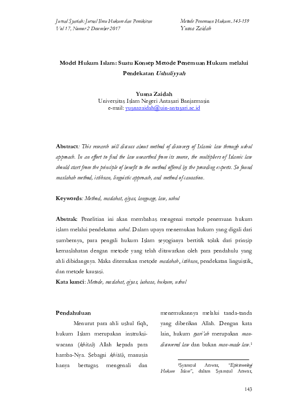 (PDF) Model hukum islam suatu konsep metode pe a