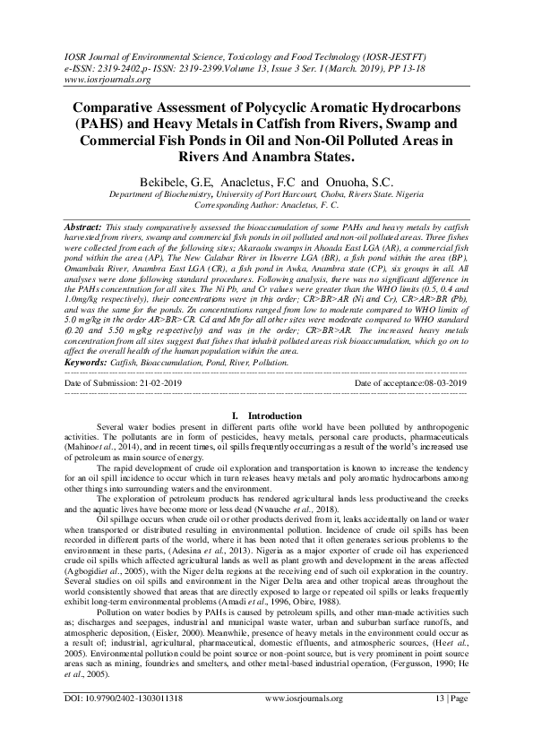 (PDF) Comparative Assessment of Polycyclic Aromatic Hydrocarbons (PAHS) and Heavy Metals in ...