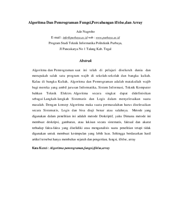 Pdf Algoritma Dan Pemrograman Fungsipercabangan Ifelsedan Array