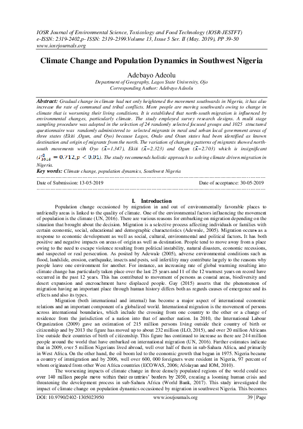 (PDF) Climate Change and Population Dynamics in Southwest Nigeria