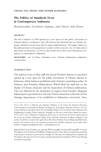 (PDF) The Politics of Mandarin Fever in Contemporary Indonesia