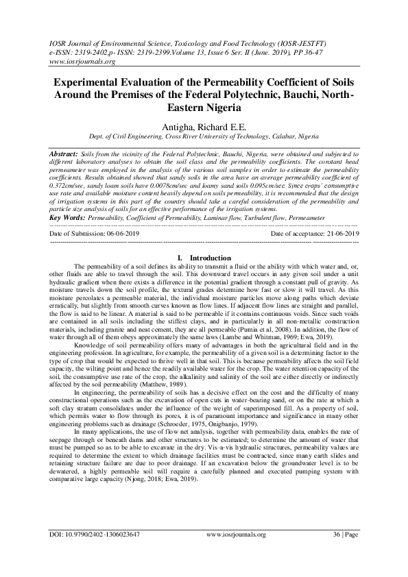 (PDF) Experimental Evaluation of the Permeability Coefficient of Soils ...