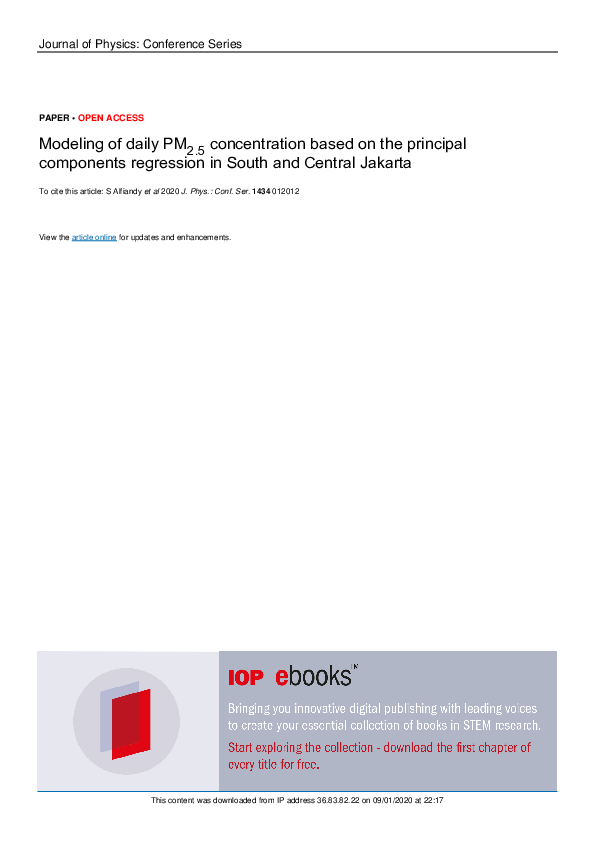 Pdf Daily Pm2 5 Estimation In Jakarta Using Regression