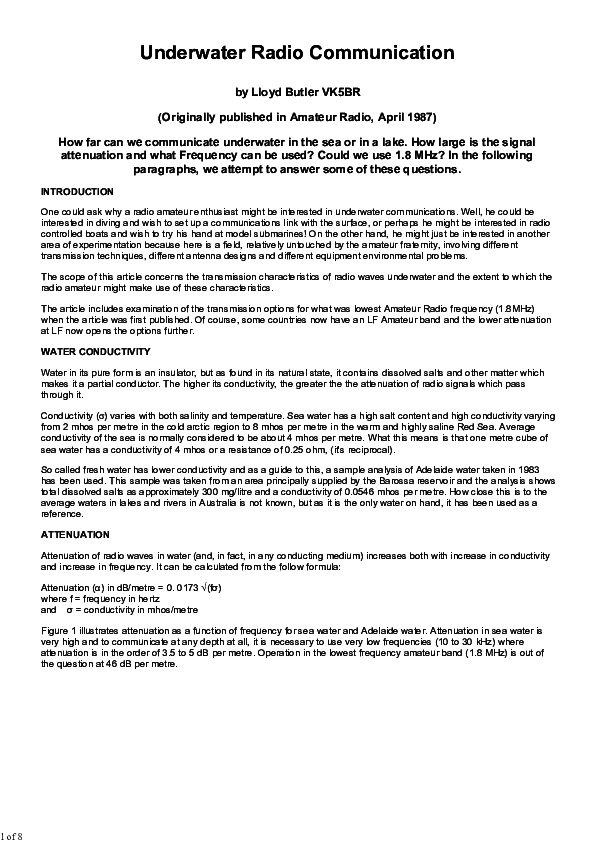(PDF) Underwater Radio Communication