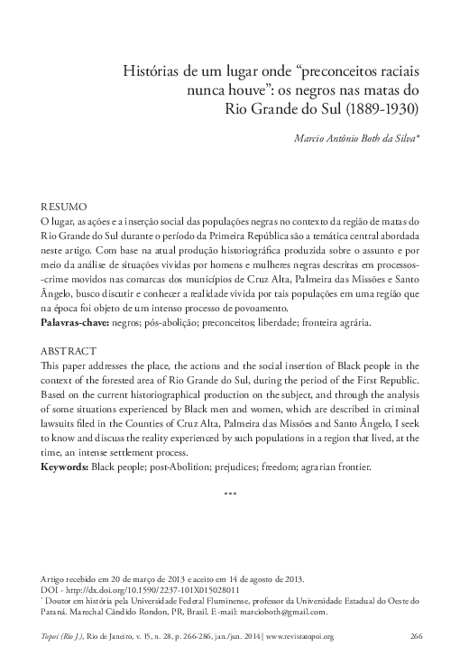 (PDF) Histórias de um lugar onde "preconceitos raciais nunca houve": os ...