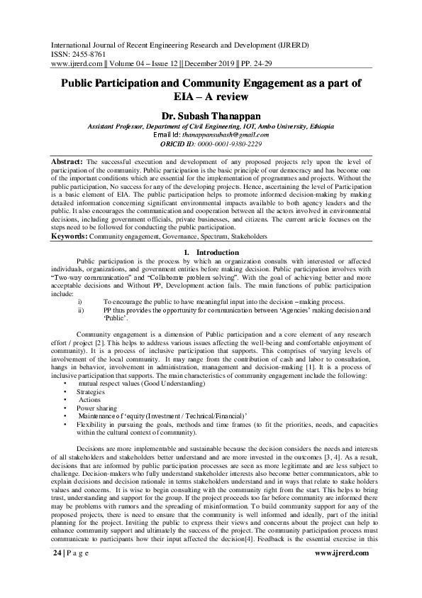 (PDF) Public Participation and Community Engagement as a part of EIA -A ...