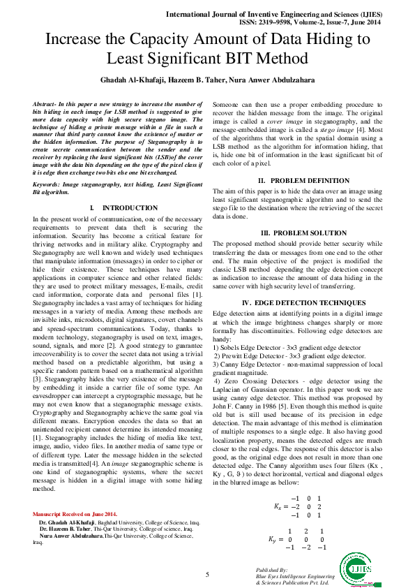 Pdf Increase The Capacity Amount Of Data Hiding To Least Significant Bit Method